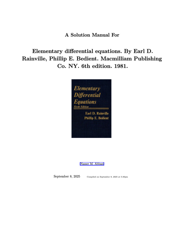 Differential Equations Solution Manual | PDF | Ordinary Differential ...