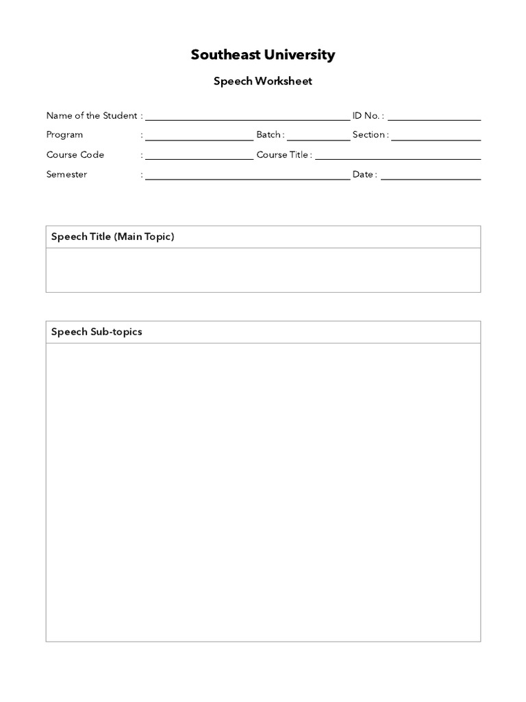 Southeast University Speech Worksheet | PDF