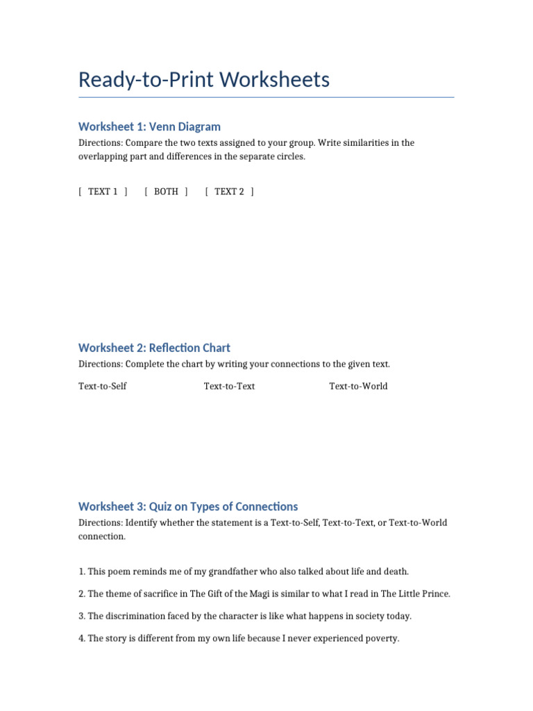 Making Connections Worksheets | PDF