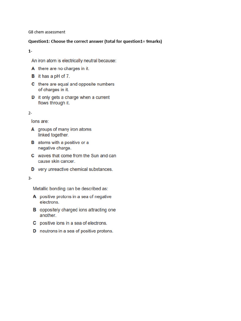 G8 Chem Assessment MS | PDF