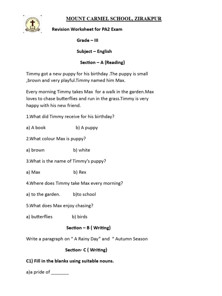Practice Revision Worksheet Grade - 3 | PDF