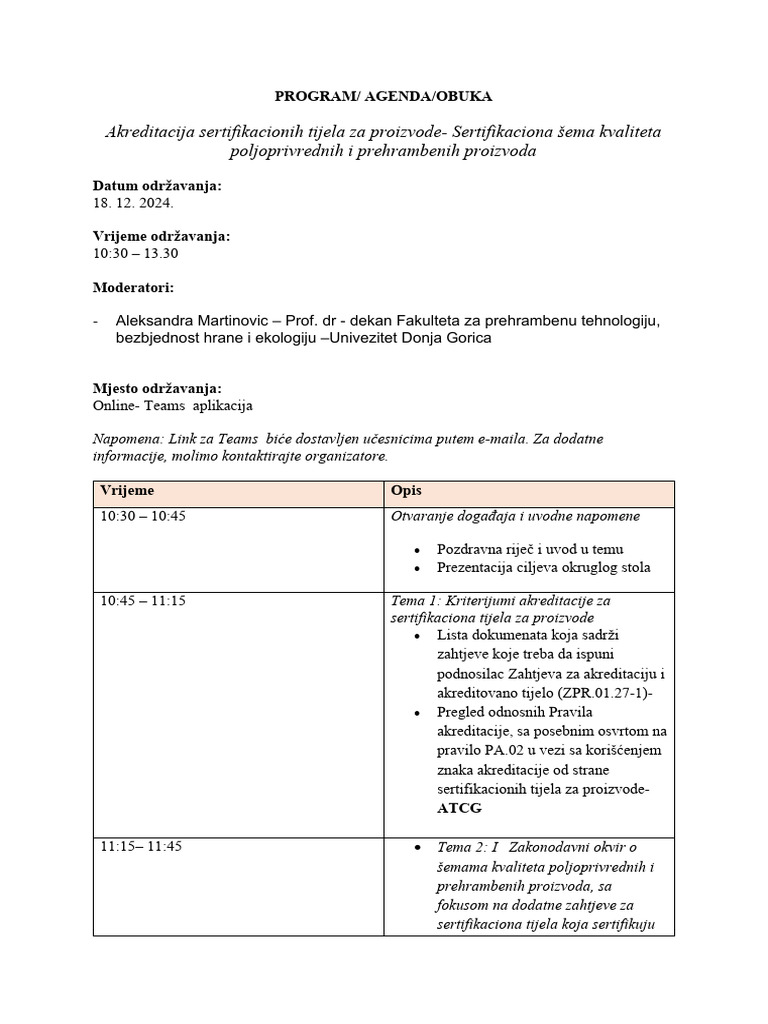 Agenda Obuka ZPP 18.decembar | PDF