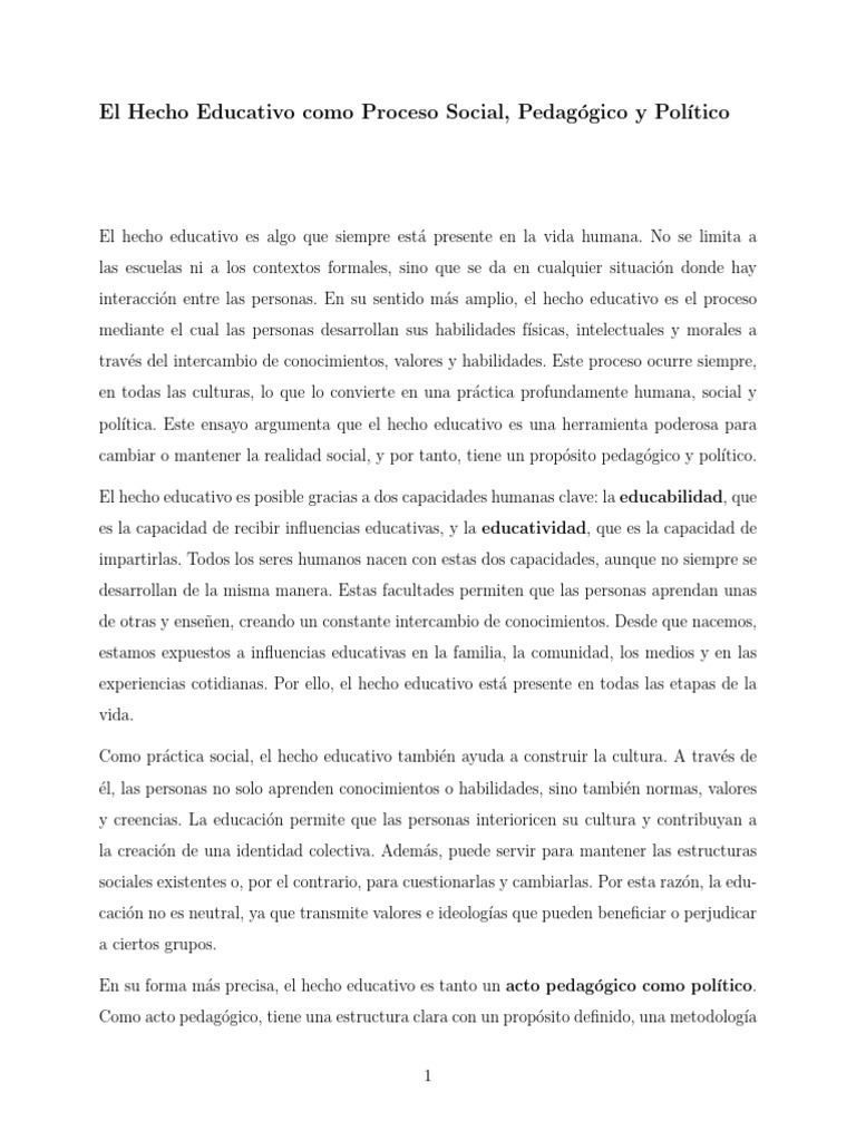 Hecho Educativo: Proceso Social y Político | PDF | Pedagogía | Conocimiento