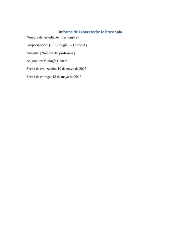 Informe de Laboratorio Micros | PDF | Biología Celular) | Microscopio