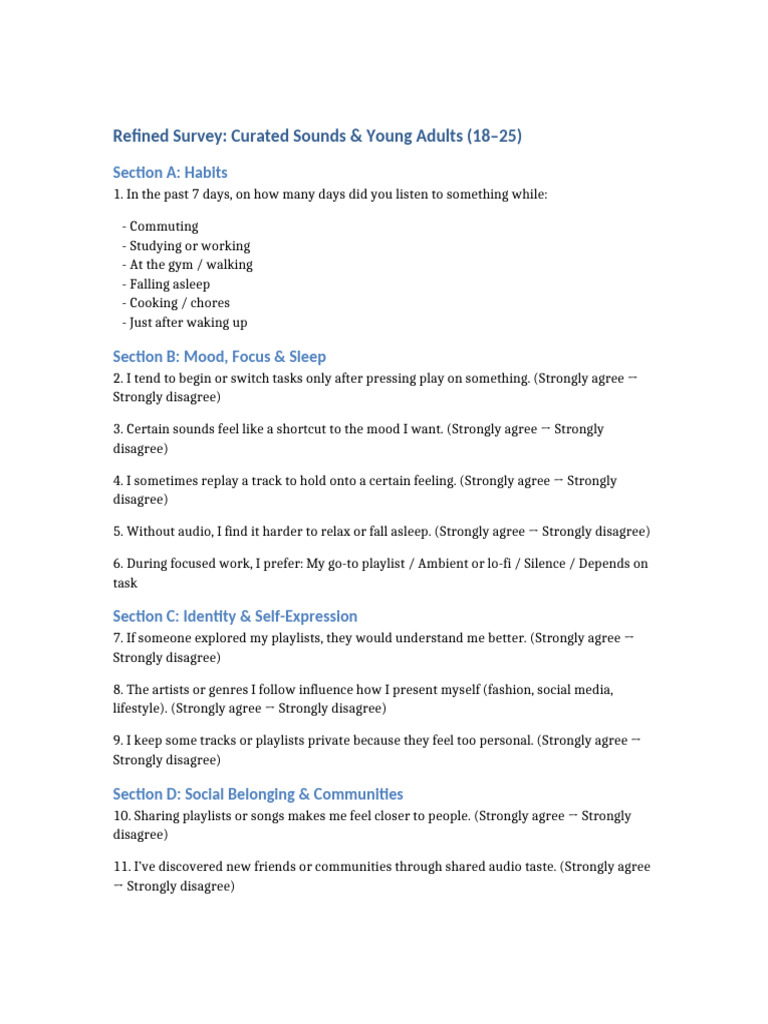 Young Adults' Audio Habits Survey | PDF