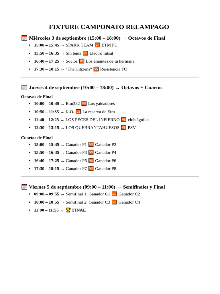 Fixture Campeonato Relámpago 2023 | PDF
