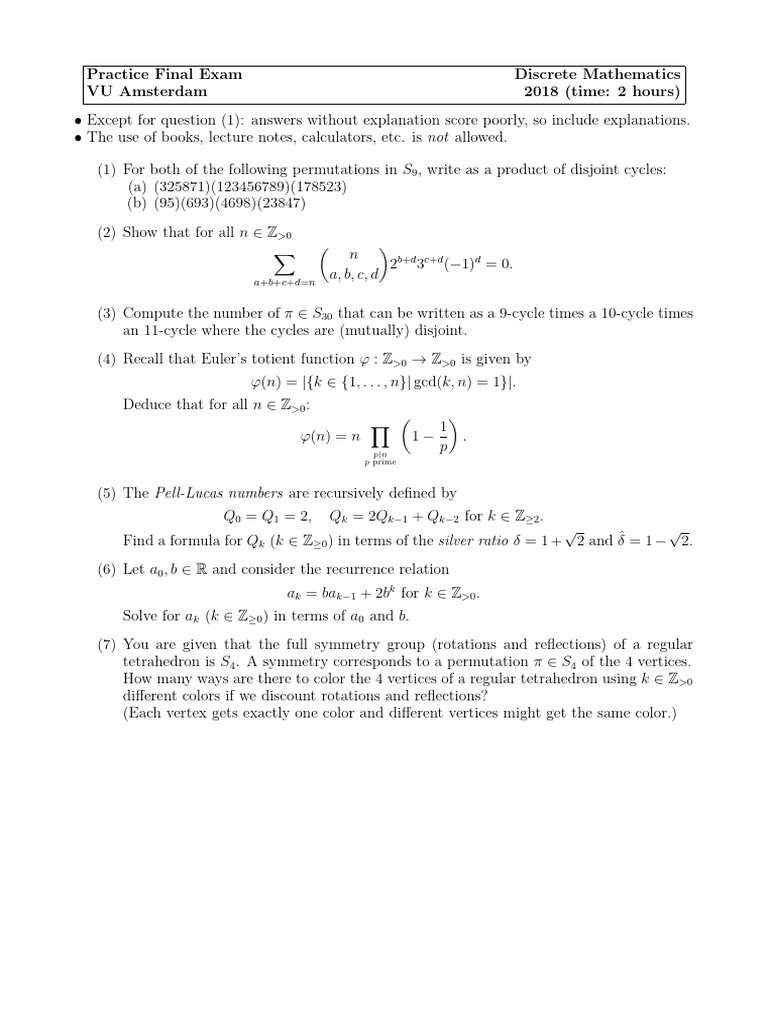 Discrete Math Practice C | PDF