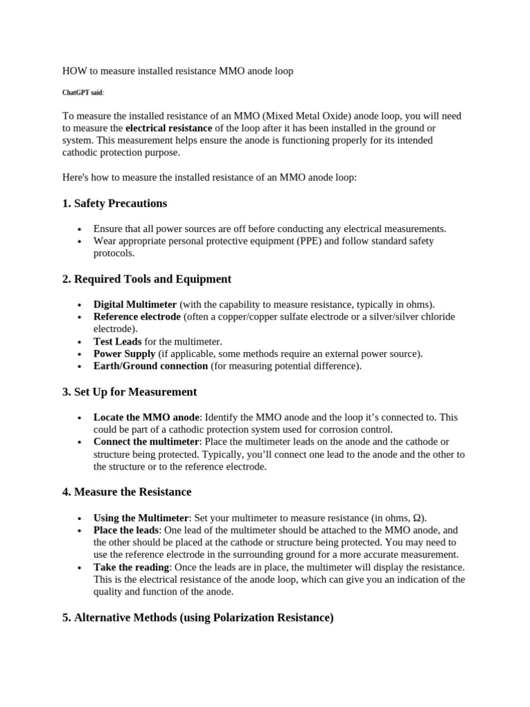 HOW To Measure Installed Resistance MMO Anode Loop | PDF | Anode | Electrode