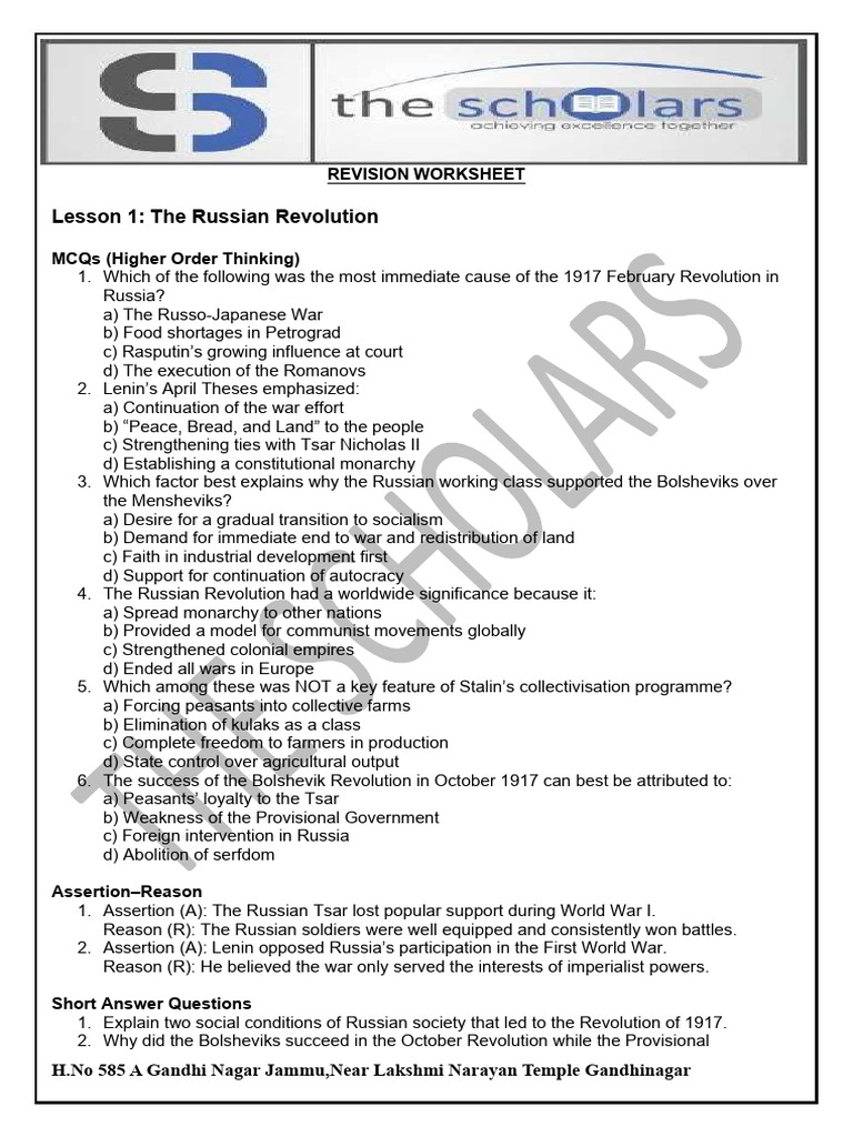 Russian Revolution Revision Worksheet | PDF | Socialism | Russian ...