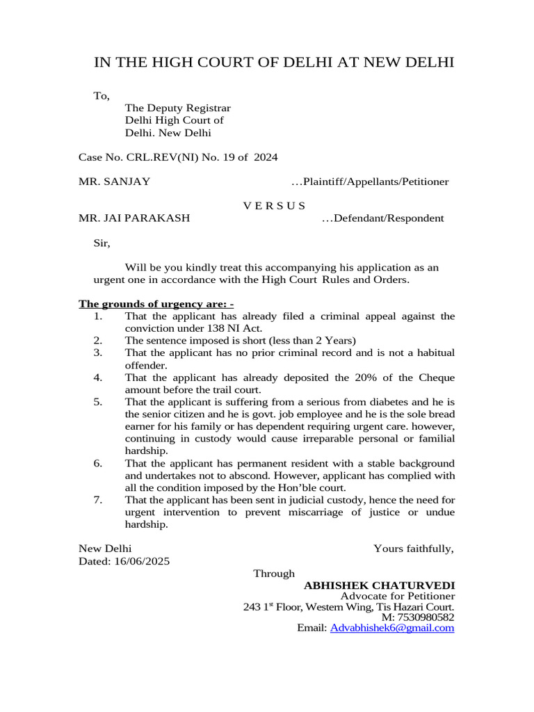 Urgent Application High Court | PDF