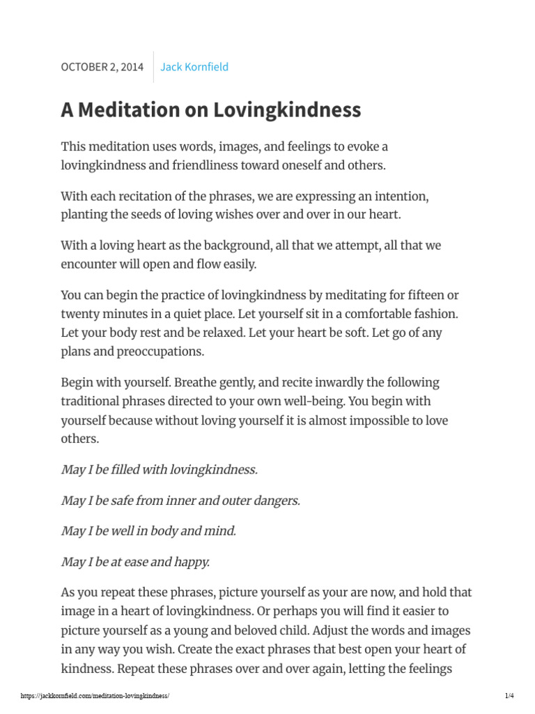 A Meditation On Lovingkindness - Jack Kornfield | PDF | Meditation ...