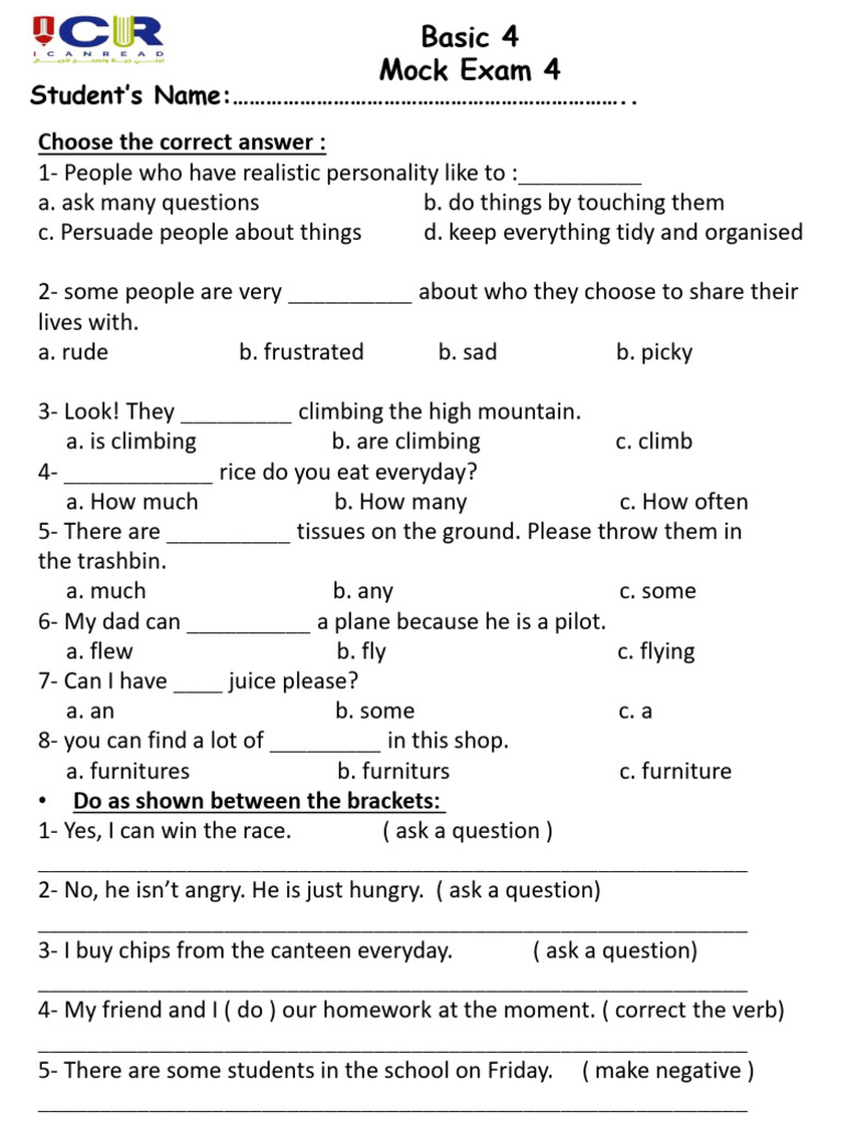 English Language Mock Exam Practice | PDF