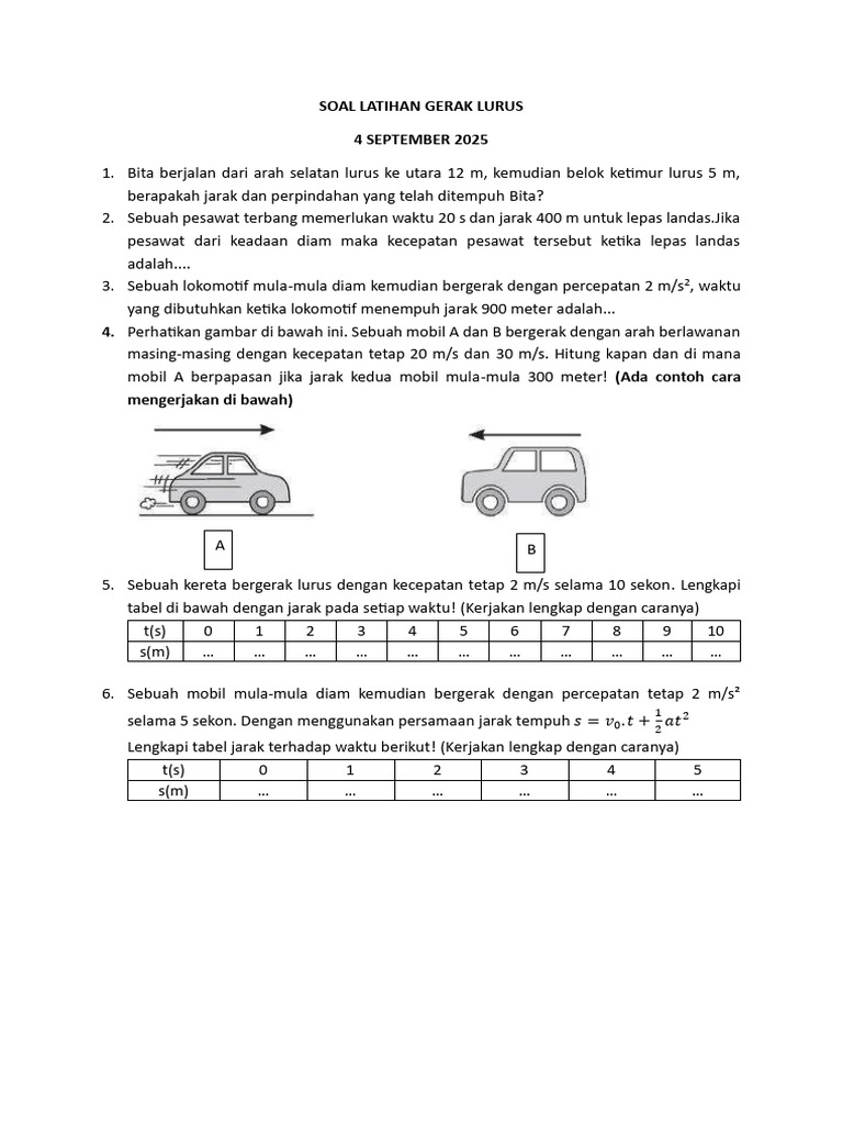 Soal Latihan Gerak Lurus Fisika | PDF