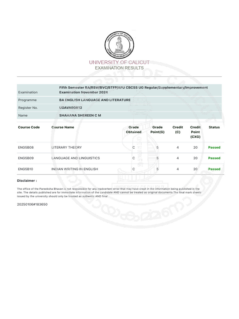 University of Calicut - Online Results 4 | PDF