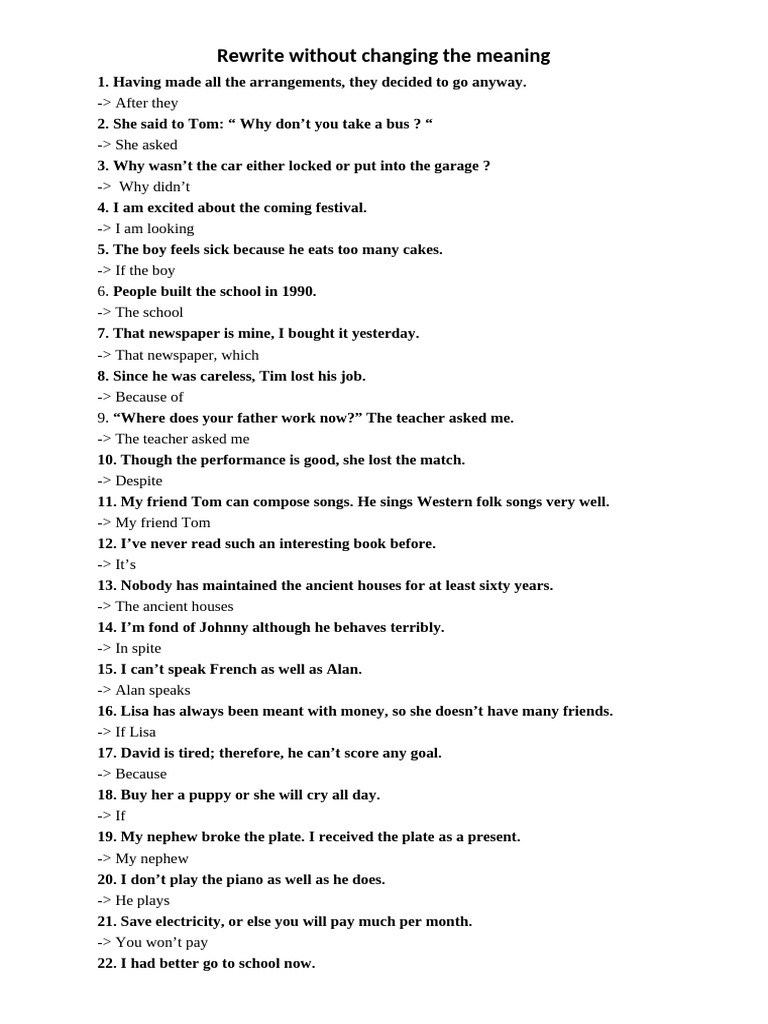 Rewrite Without Changing The Meaning | PDF