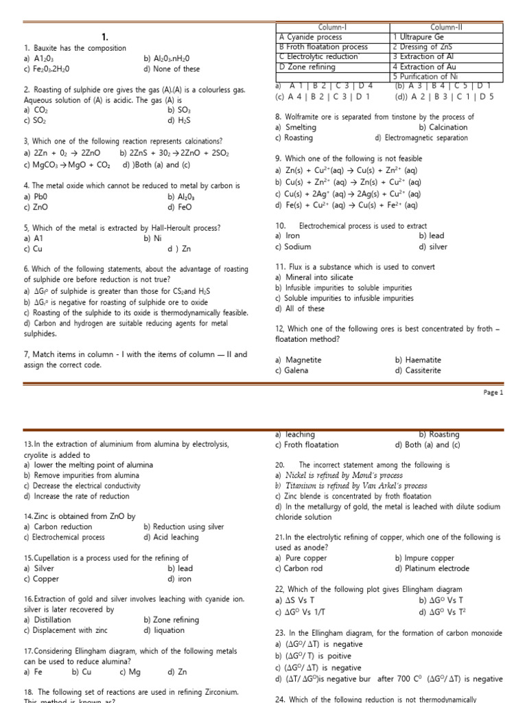 Metallurgy and p-Block Elements Quiz | PDF | Transition Metals | Zinc