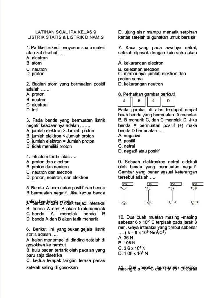 PDF Latihan Soal Ipa Listrik Statis Amp Dinamis - Compress | PDF