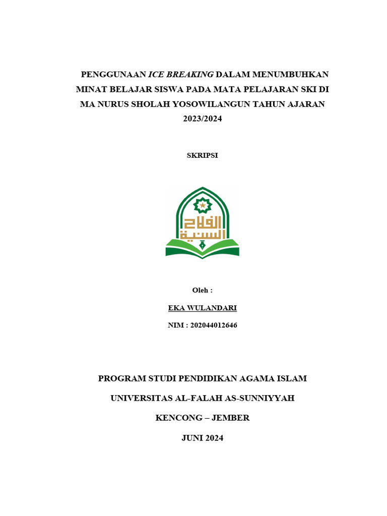 Skripsi Pai Penggunaan Ice Breaking Dalam Menumbuhkan Minat Belajar ...