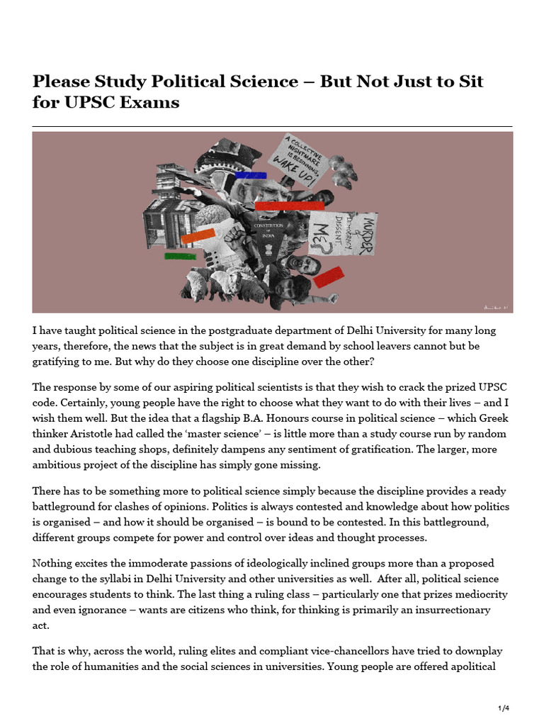 Please Study Political Science - But Not Just To Sit For UPSC Exams ...