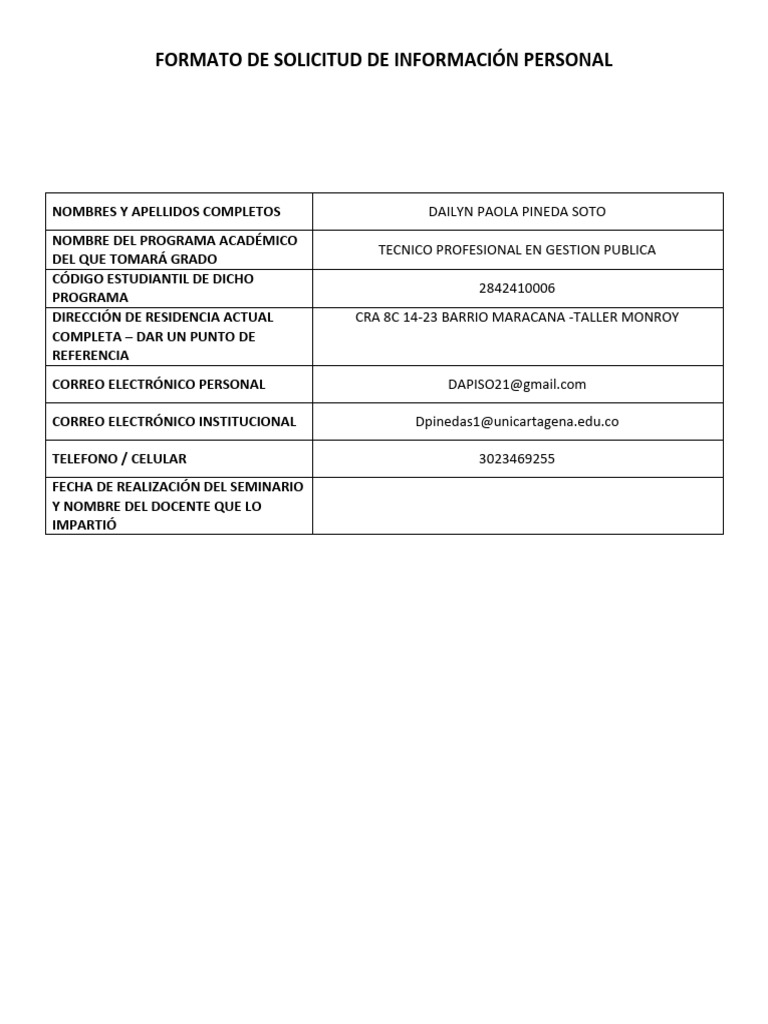 Solicitud de Información Personal Académica | PDF