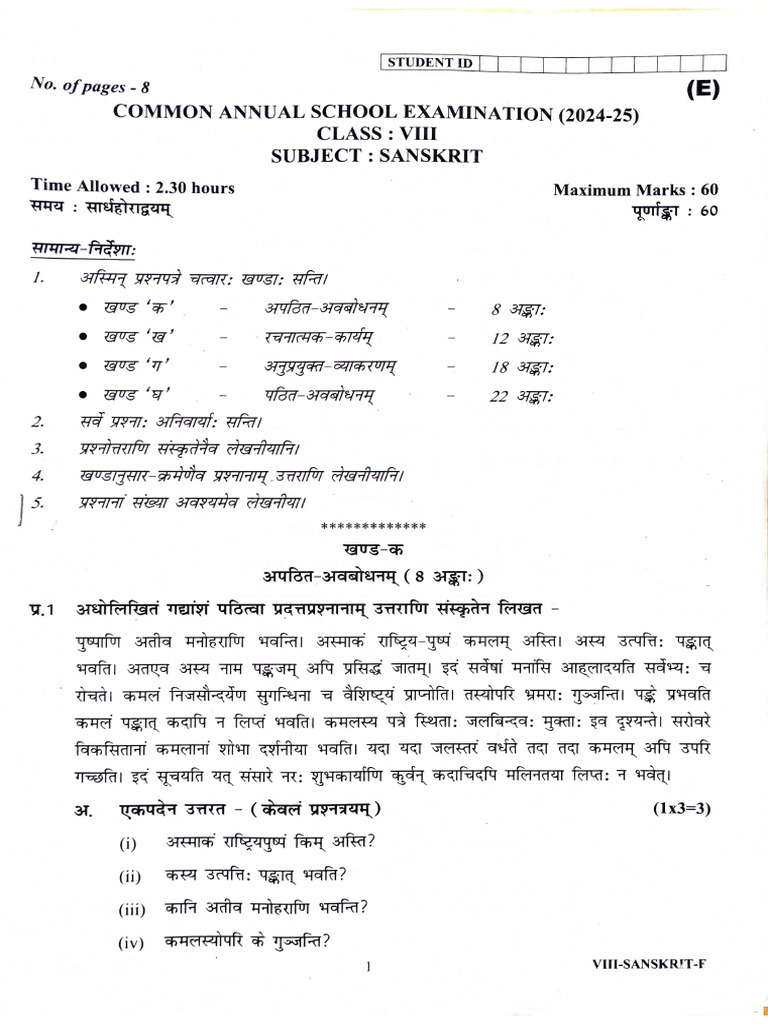 8th Class Paper's 2023-24, 2024-25 | PDF