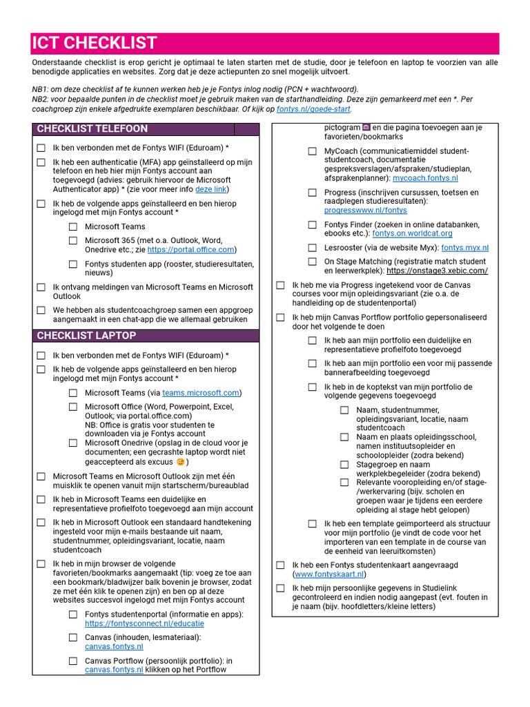 ICT Checklist Propedeuse | PDF