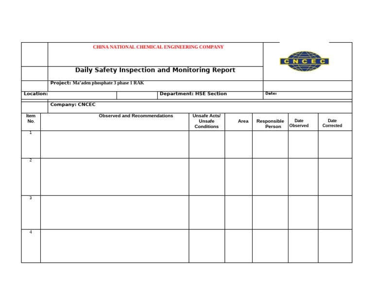 Cncec Safety Observations Form-1 | PDF