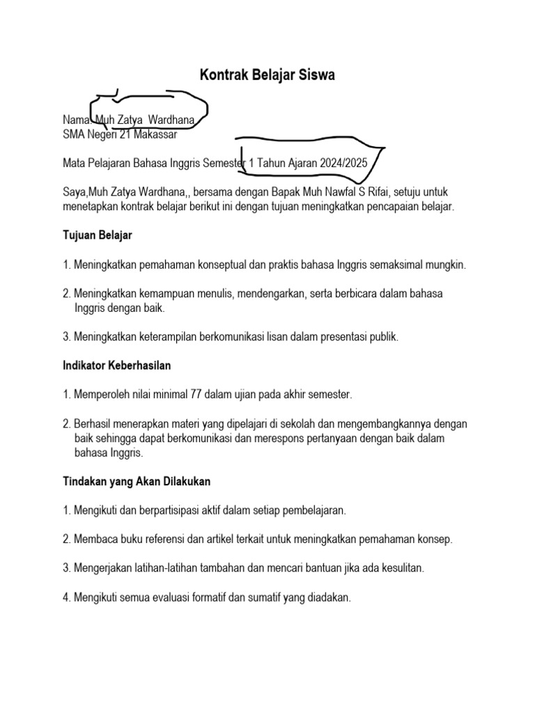 Kontrak Belajar Siswa | PDF