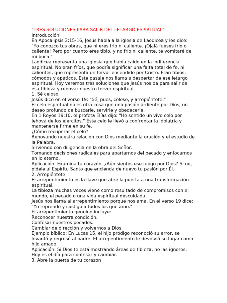 Tres Soluciones para Salir Del Letargo Espiritual | PDF | Fe | Jesús