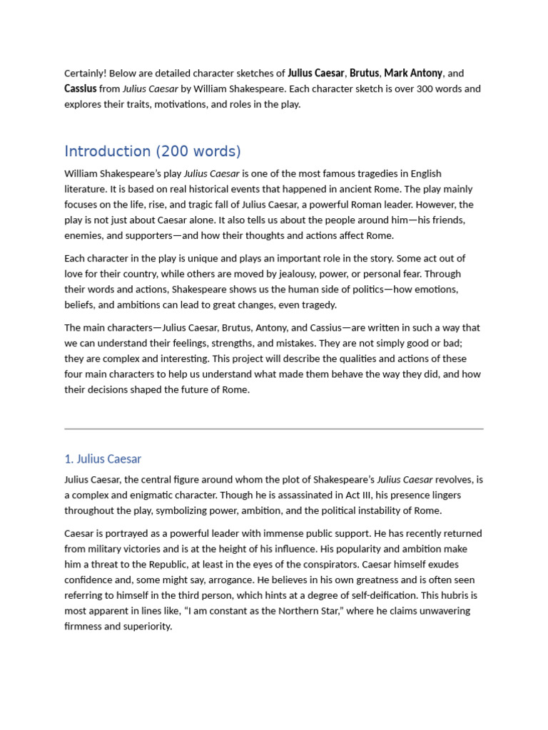 Enslish Literature Charecter Sketch Project Work | PDF | Mark Antony ...