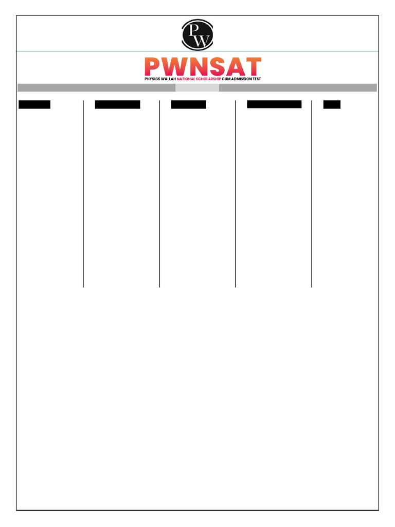 ANswer Key PWNSAT Sample Paper Class-9 | PDF