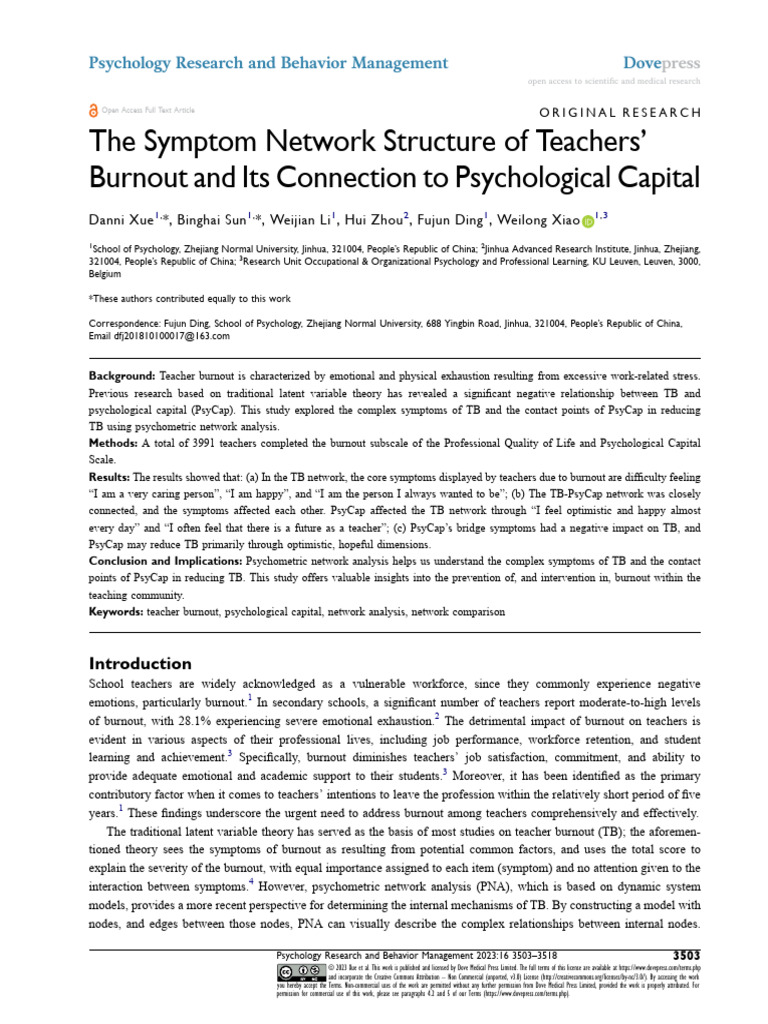PRBM 421932 The Symptom Network Structure of Teachers Rsquo Burnout and ...