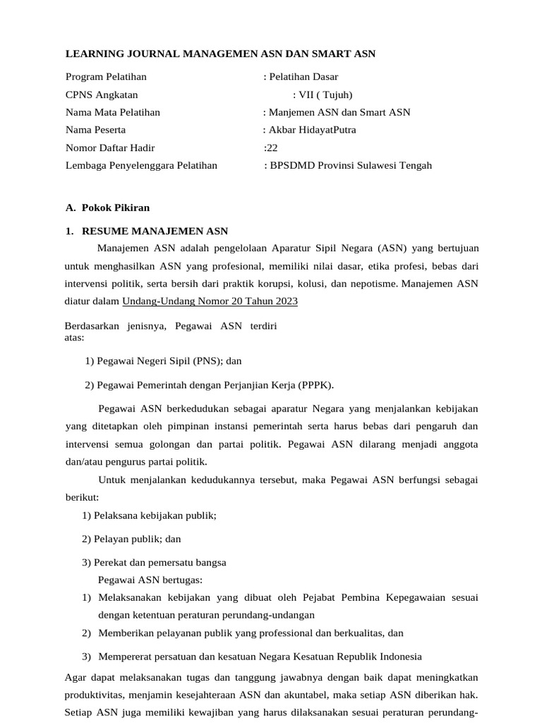Manajemen ASN dan Konsep Smart ASN | PDF