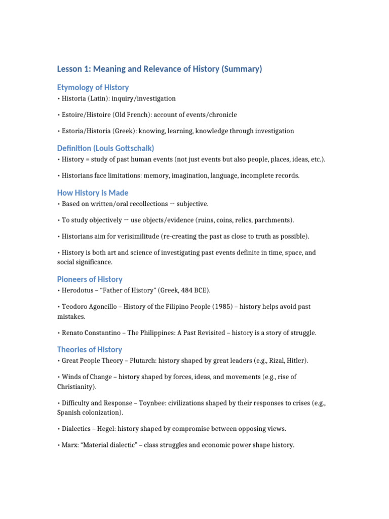 Lesson 1 History Summary | PDF