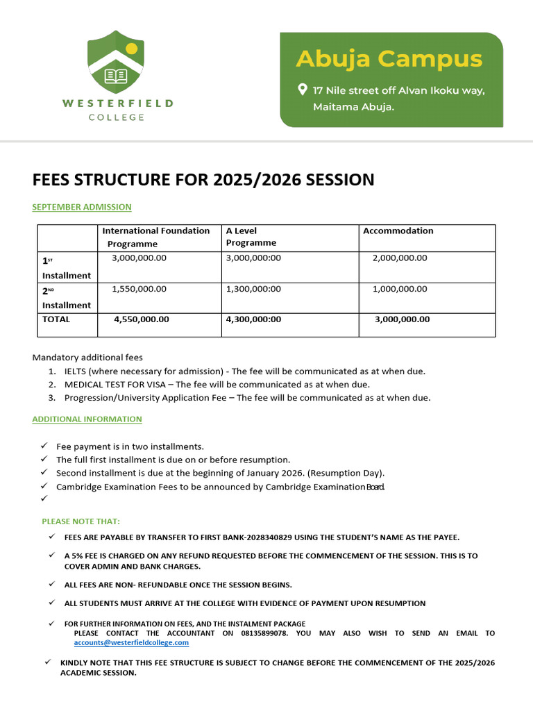2025/2026 Fees Structure Overview | PDF | Payments | International ...