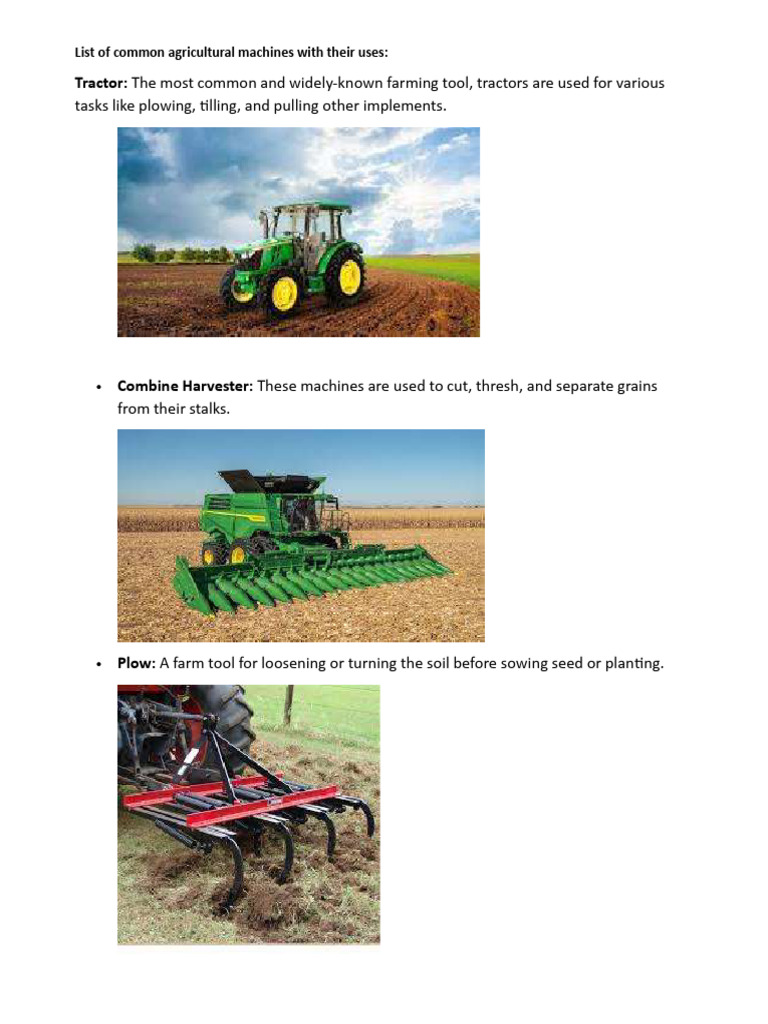 Common Agricultural Machines and Uses | PDF