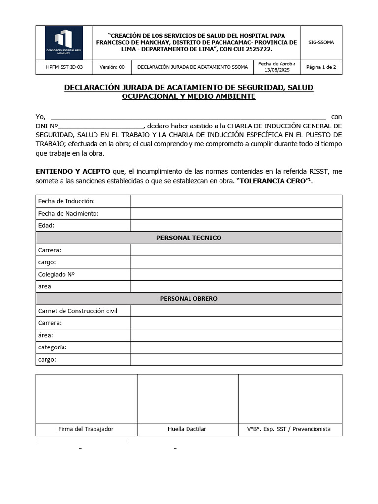 Declaración Jurada de Acatamiento SST | PDF | Justicia | Crimen y violencia