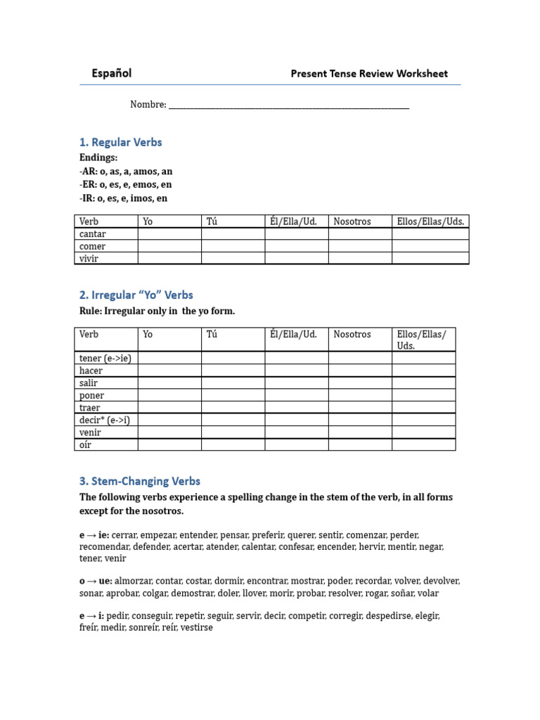 Spanish - Present Tense Review | PDF
