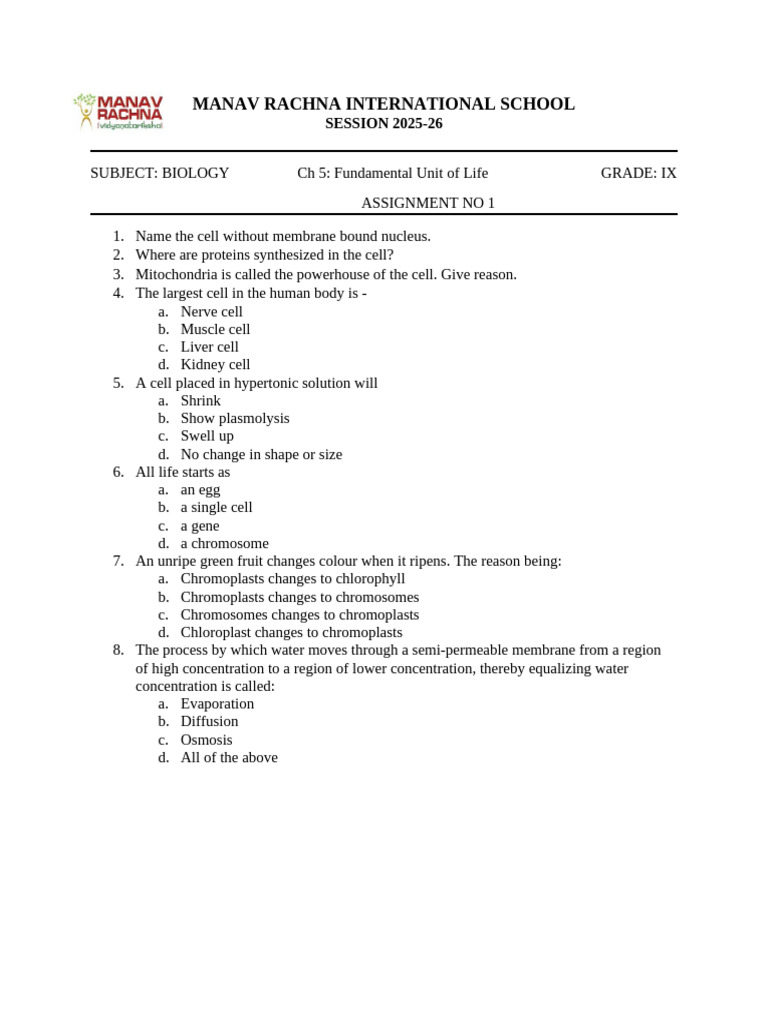 Cell Worksheet1 | PDF