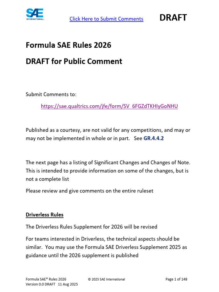FSAE Rules 2026 DRAFT Public Comments | PDF | Electric Vehicle | Vehicle Technology