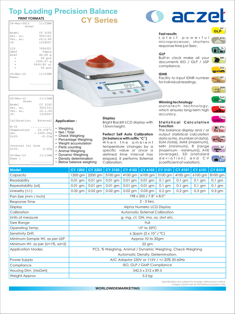 Aczet CY 3102 Weighing Balance Specs | PDF | Coefficient Of Variation