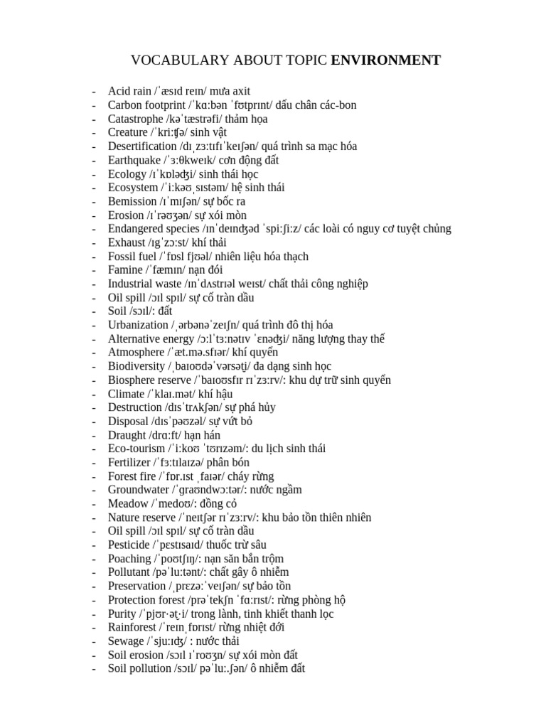 Environment's Vocabulary | PDF