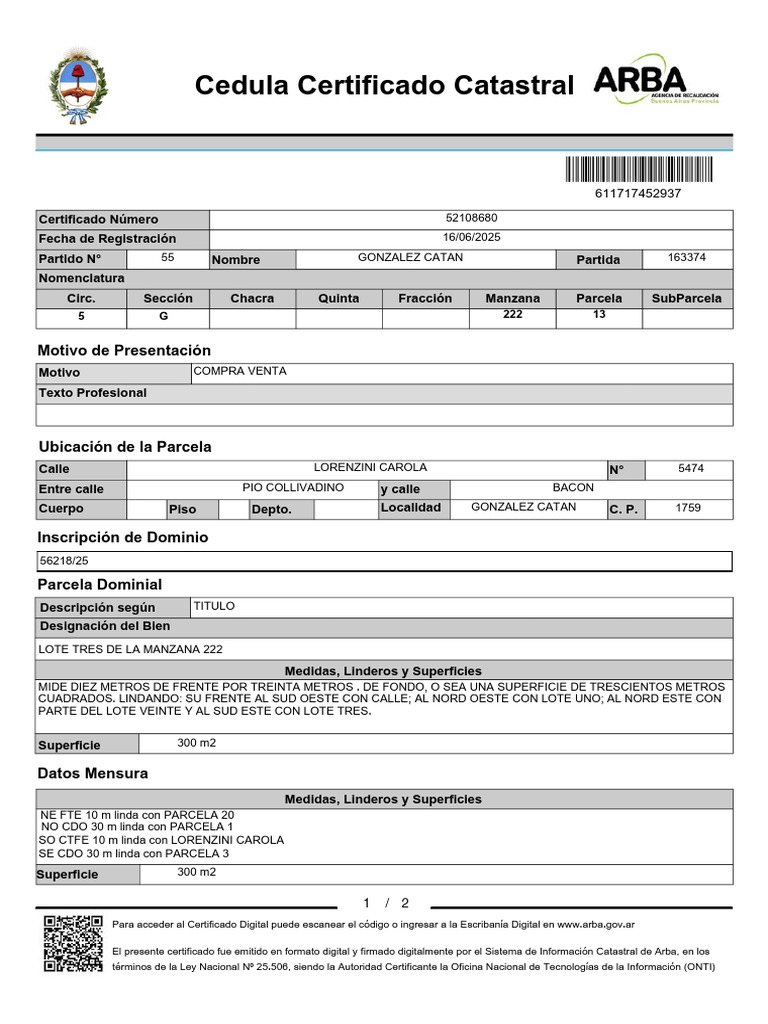 Cedula-Certificado-Catastral | PDF