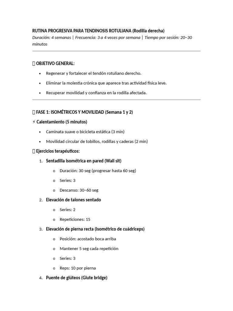 Rutina Progresiva para Tendinosis Rotuliana | PDF | Rodilla | Sistema musculoesquelético