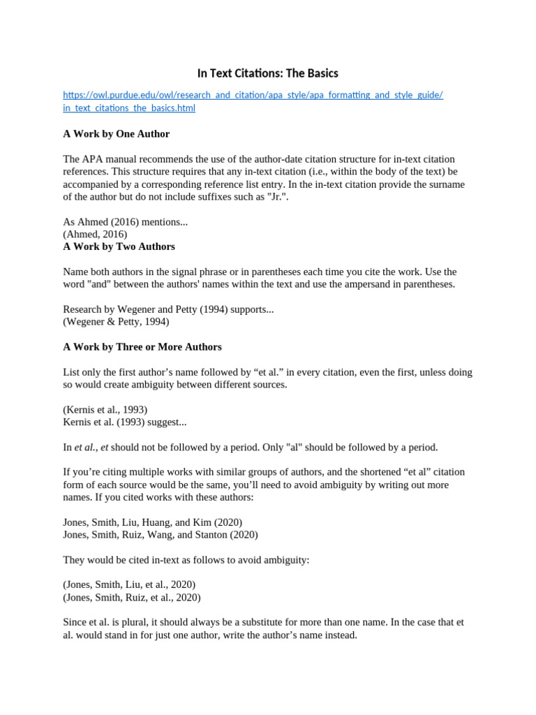 Purdue Owl - APA Examples (In-Text Citations and Reference Page) | PDF ...