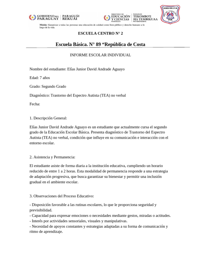 Informe de Ajuste Razonable Elias Junior David Andrade Aguayo | PDF