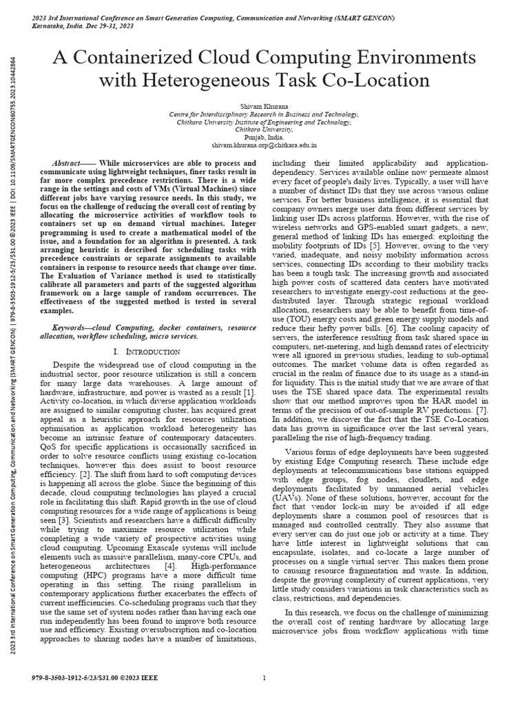 A Containerized Cloud Computing Environments With Heterogeneous Task Co-Location | PDF | Virtual ...