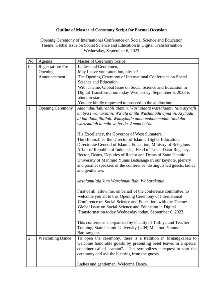 Master of Ceremony Script for Conference | PDF