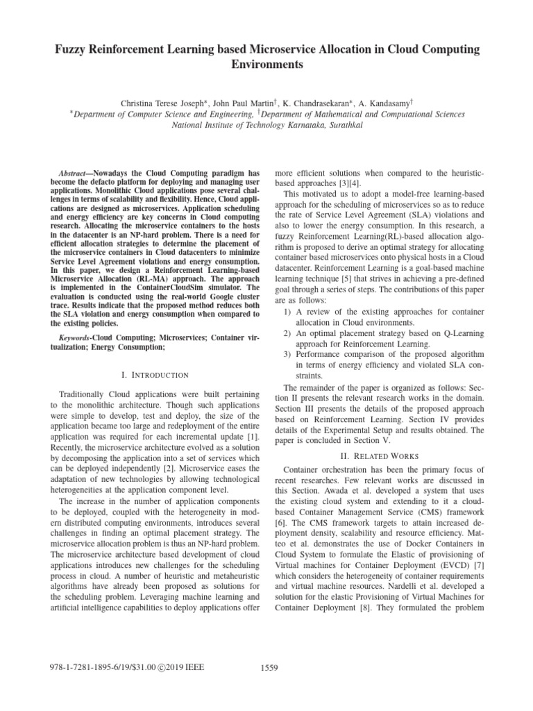 Fuzzy Reinforcement Learning Based Microservice Allocation in Cloud Computing Environments | PDF ...