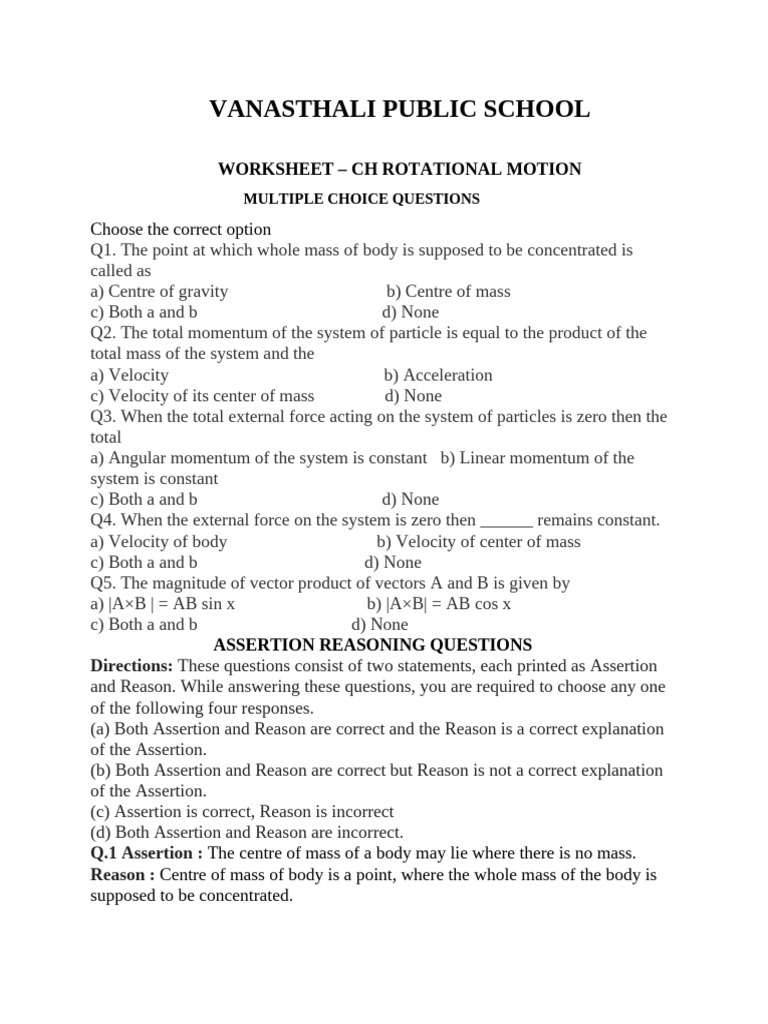Worksheet of Rotational Motion. | PDF | Rotation Around A Fixed Axis ...